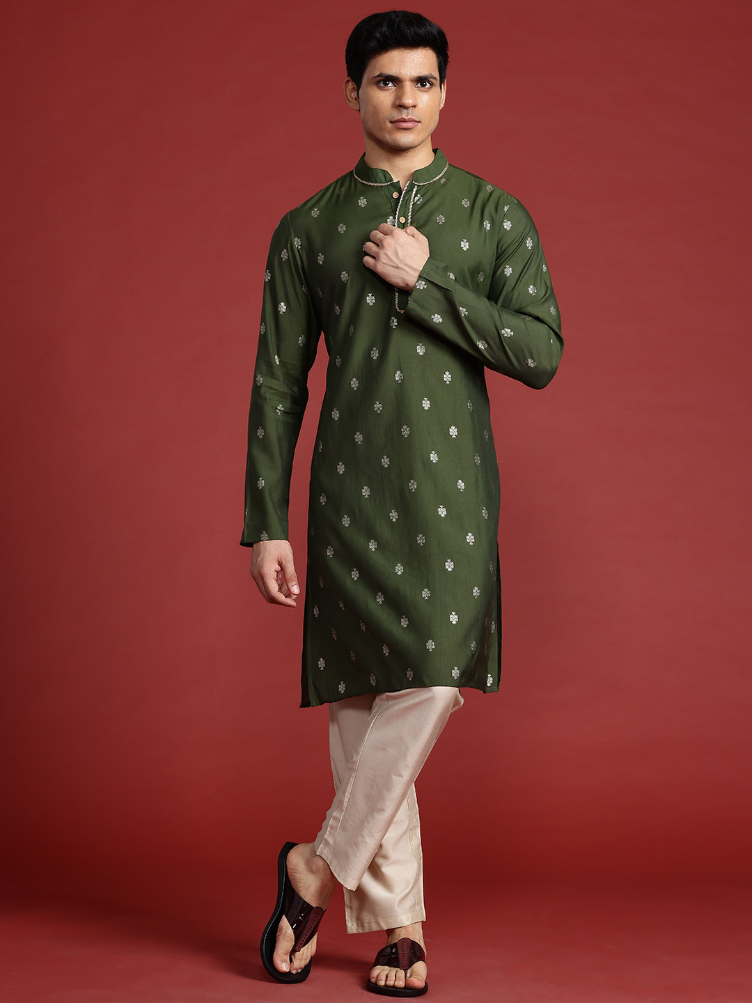 Buy Anouk Men Ethnic Motifs Printed Regular Thread Work Kurta With ...