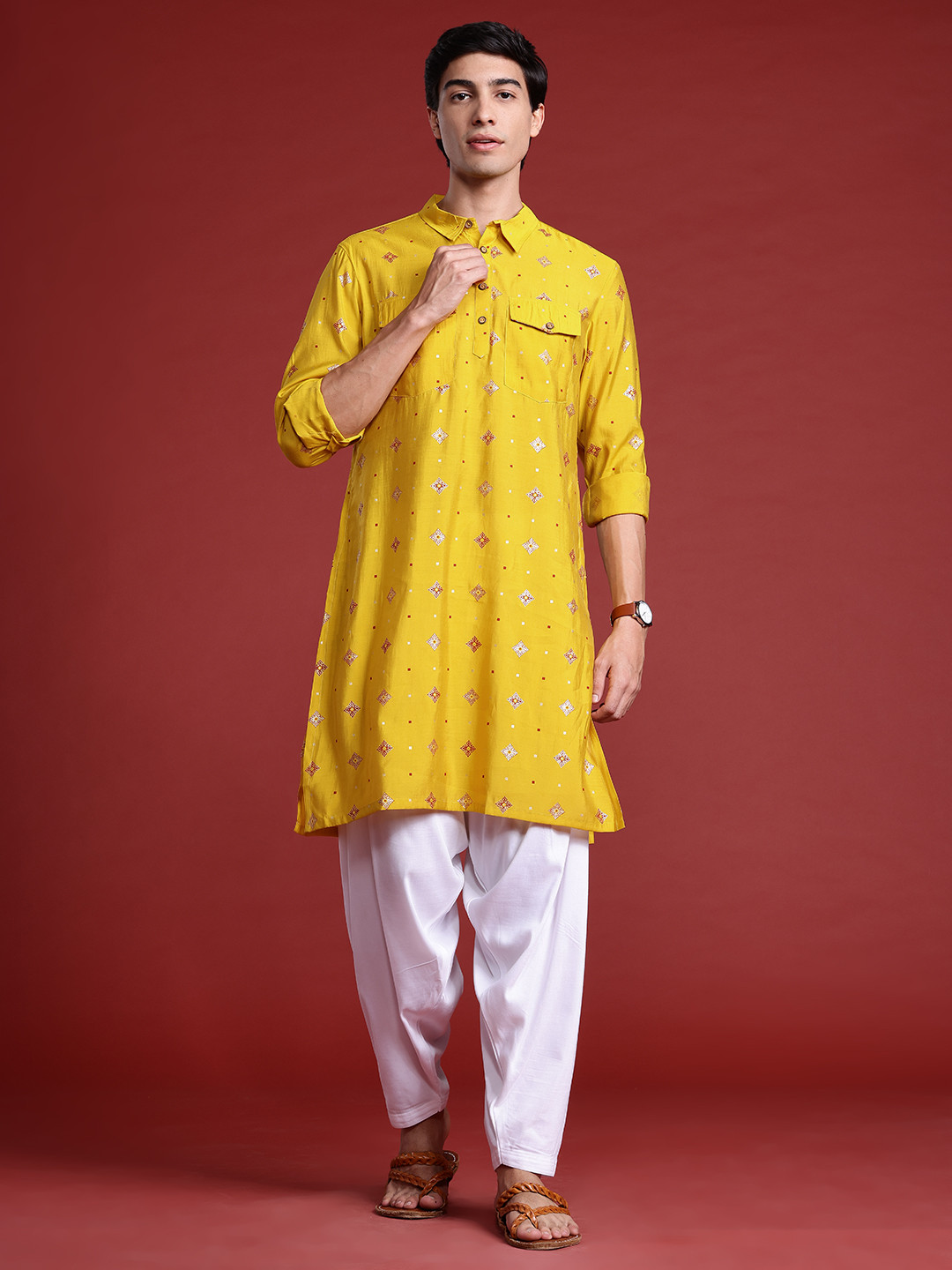 Buy Anouk Men Ethnic Motifs Printed Regular Kurta With Salwar - Kurta ...