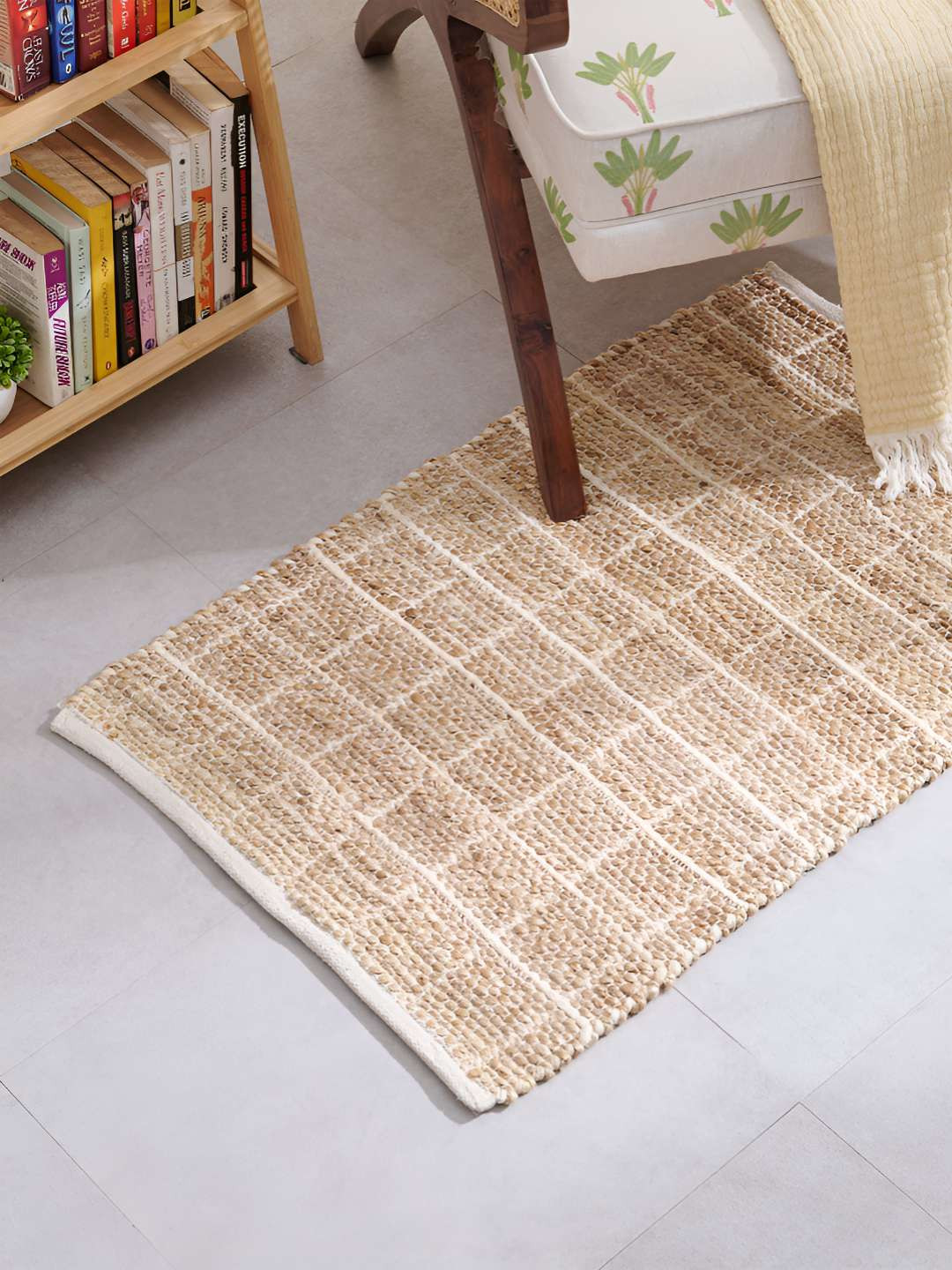 Buy Home Centre Beige & White Jute Rectangular Floor Mat - Floor Mats ...