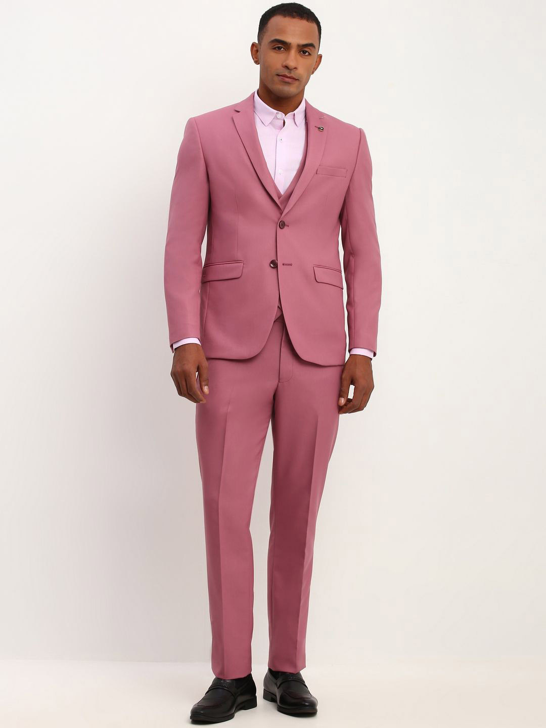 Buy Allen Solly Men Self Design Slim Fit Single Breasted Three Piece ...