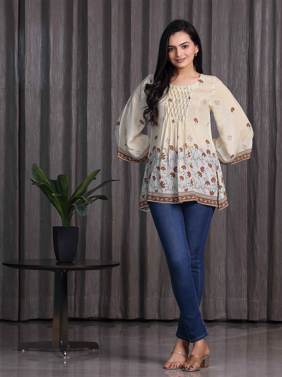 Buy SUKRUTI DESIGN Floral Printed Boat Neck Embroidered Tunic - Tunics ...