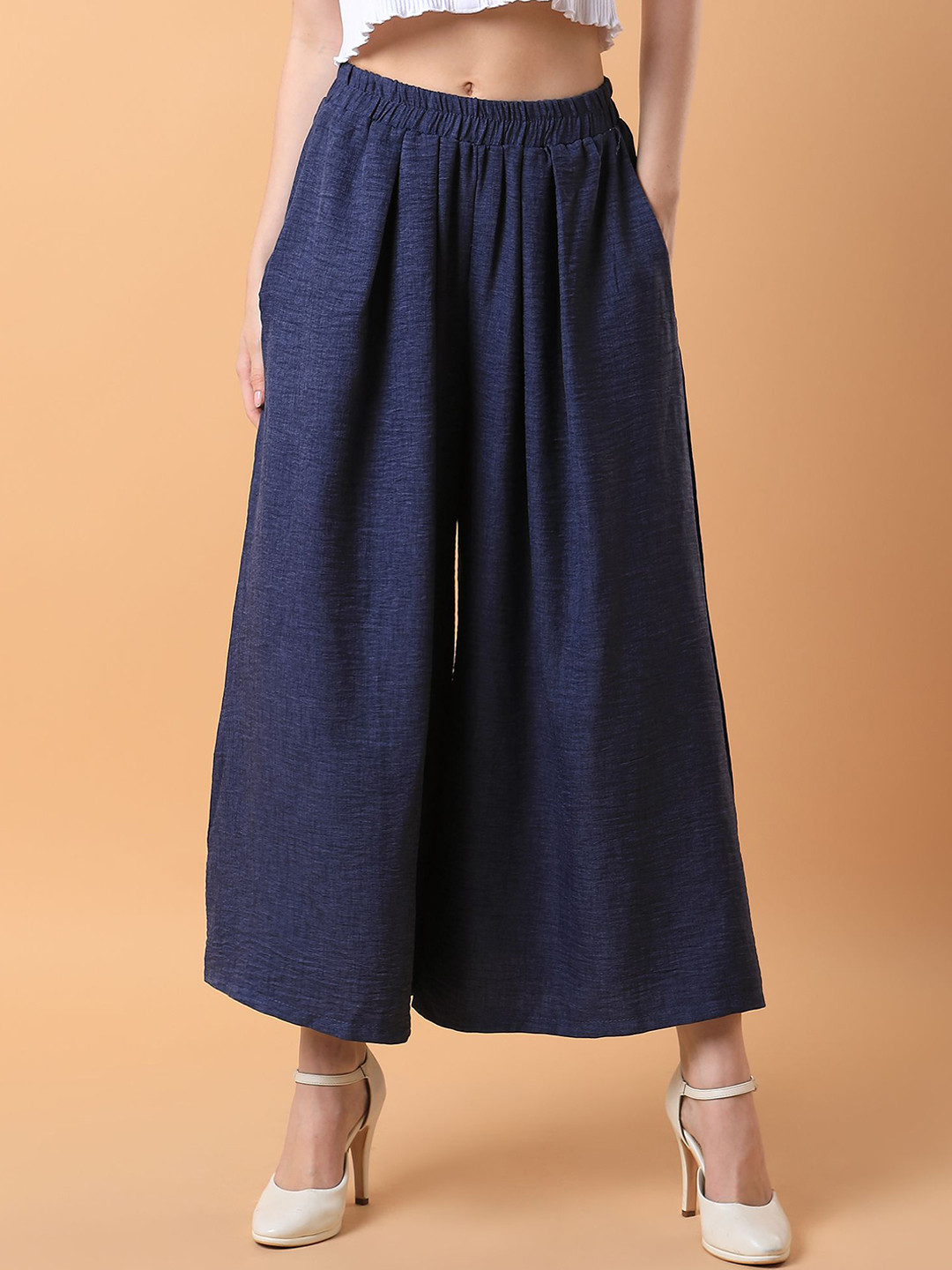 Buy SHOWOFF Women Comfort Loose Fit Pleated Culottes Trousers ...