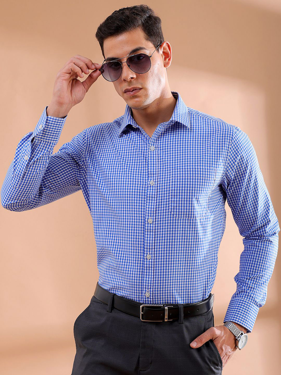 Buy The Indian Garage Co. X Luxe Men Slim Fit Micro Checks Formal Shirt ...