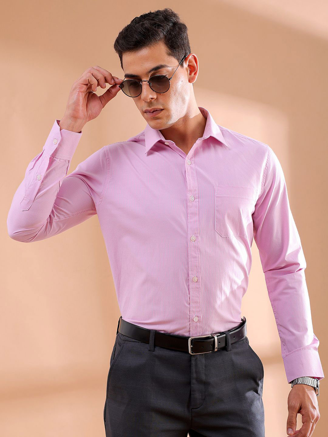 Buy The Indian Garage Co. X Luxe Men Slim Fit Micro Checks Formal Shirt ...