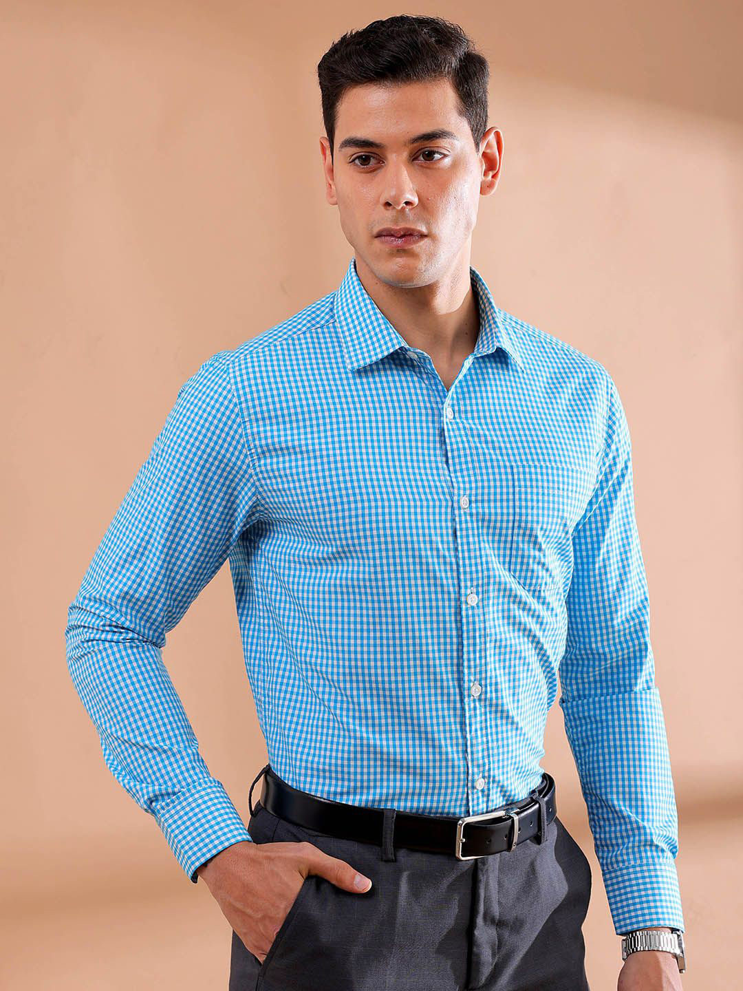 Buy Luxe By TIGC Men Slim Fit Micro Checks Formal Shirt - Shirts for ...