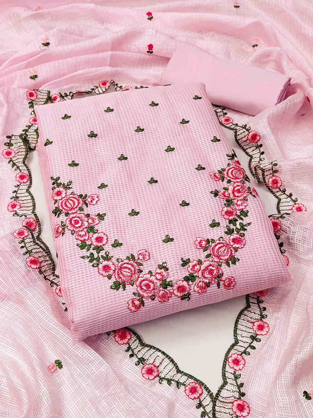 Buy Peachmode Floral Embroidered Unstitched Dress Material - Dress ...