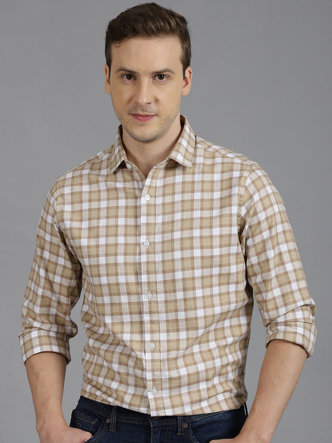 Buy Gavin Paris Men Classic Tartan Checks Spread Collar Semiformal ...