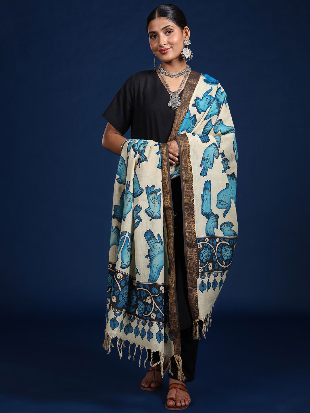 Buy Taavi Hand Painted Kalamkari Cotton Dupatta For Women - Dupatta for ...