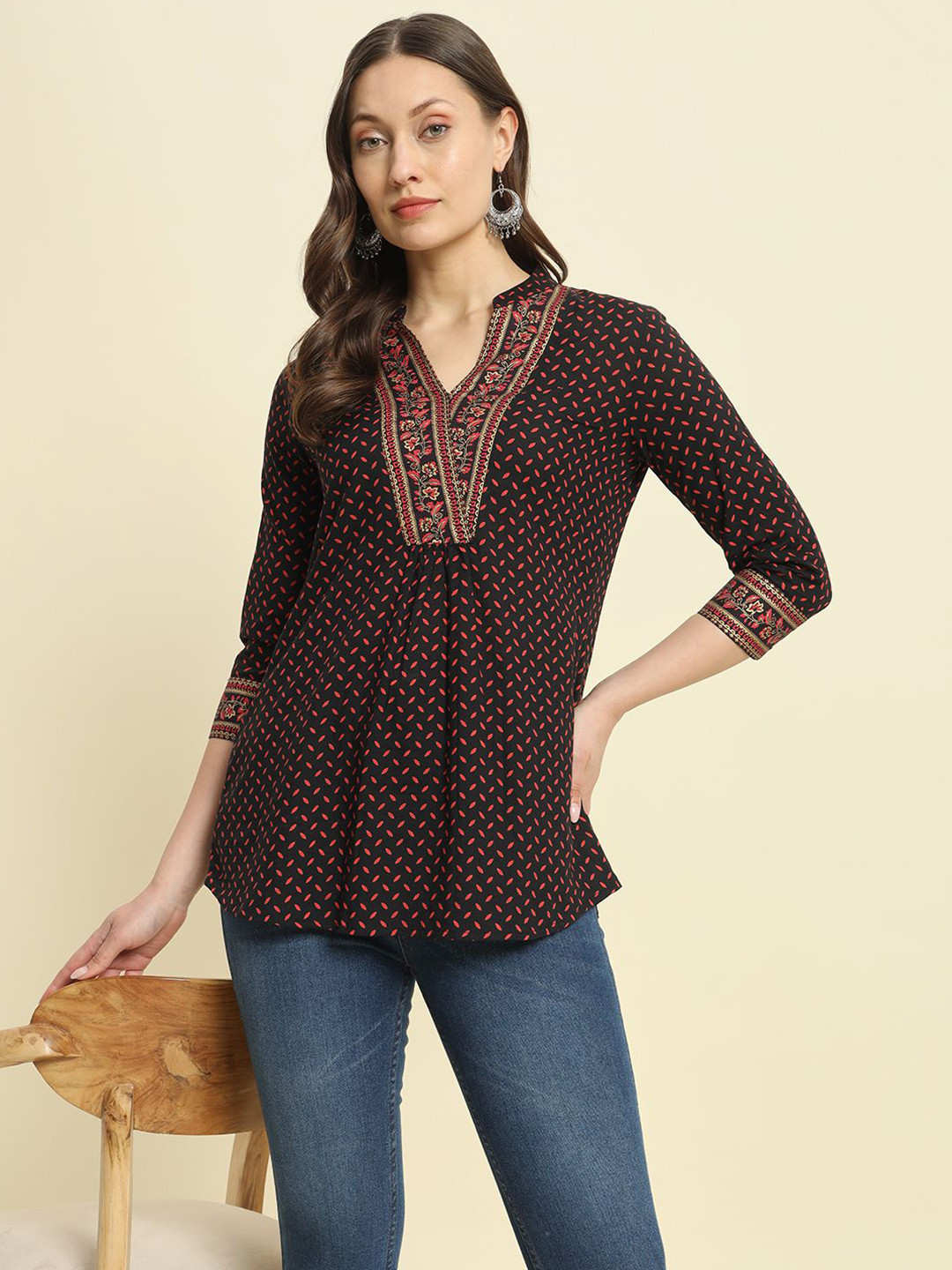 Buy KBZ Geometric Print V Neck Cotton Top - Tops for Women 30131418 ...