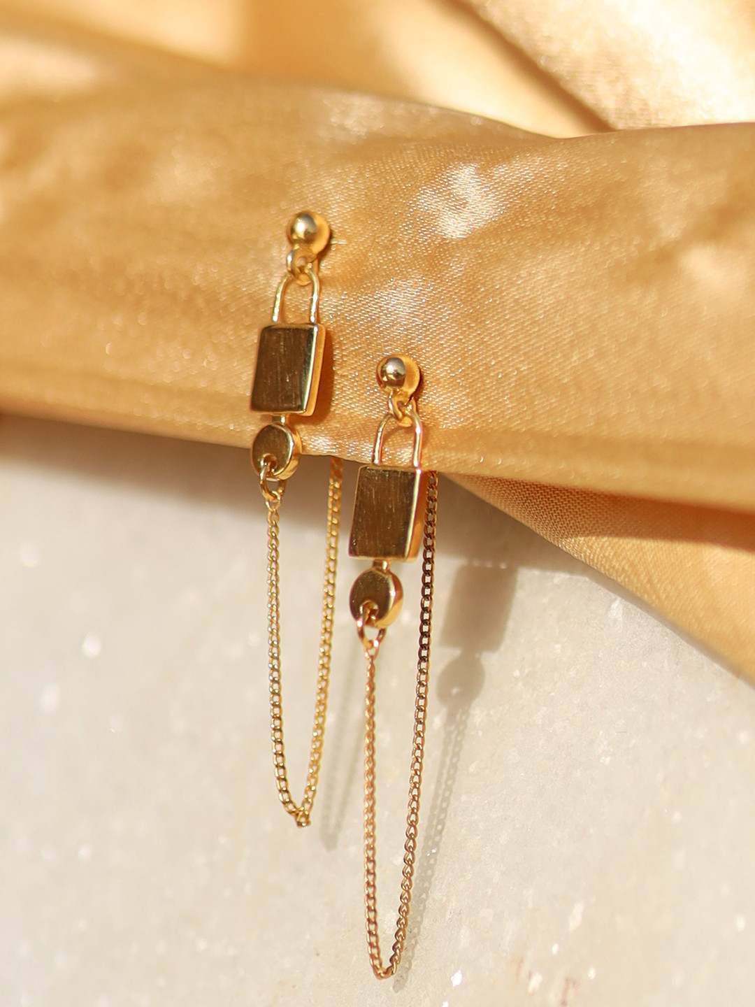 Buy Perfectly Average Women 18K Gold Plated Lock Dangler Studs ...