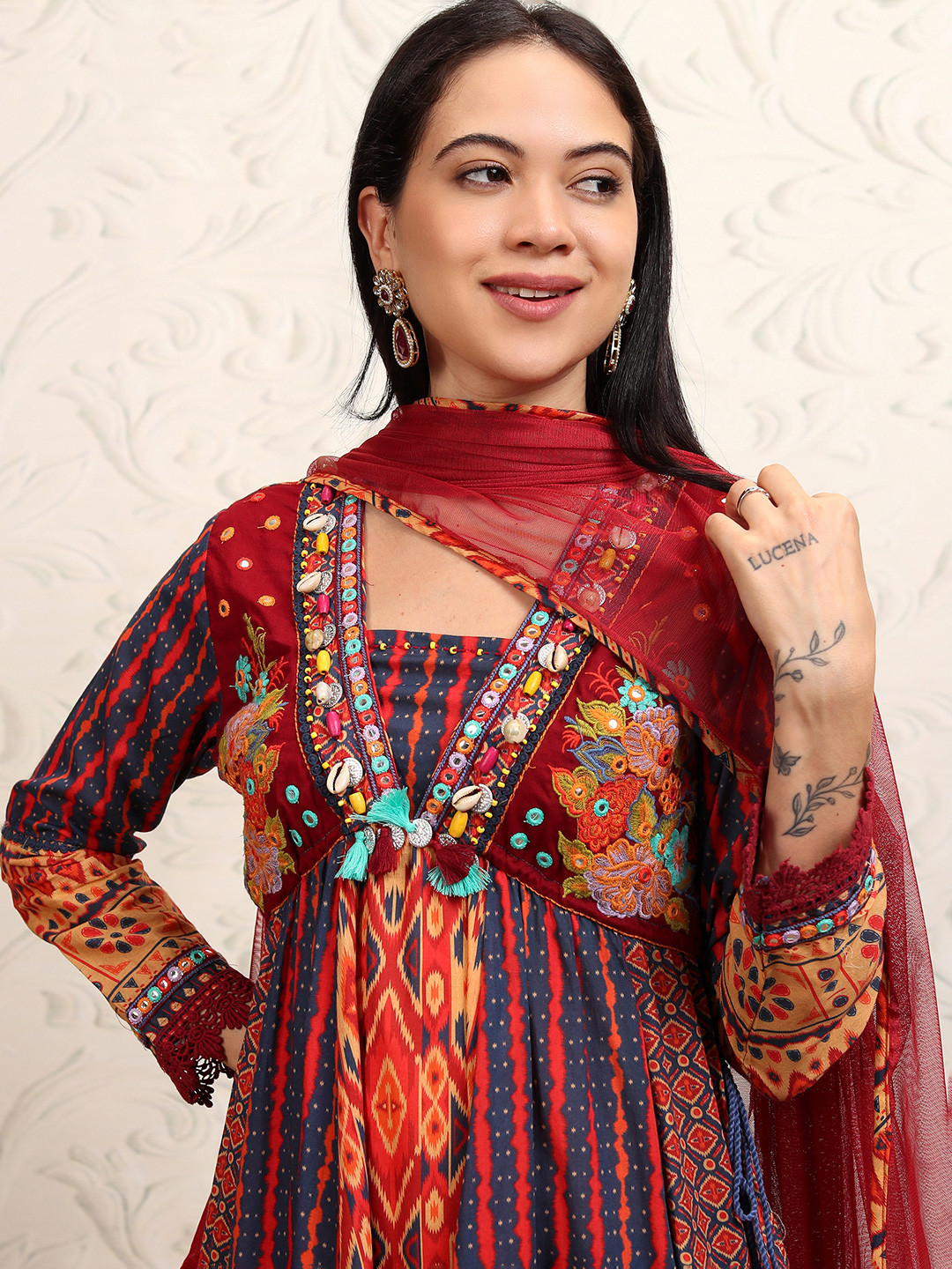 Buy Vishudh Rust Geometric Printed Pure Cotton Empire Anarkali Kurta ...