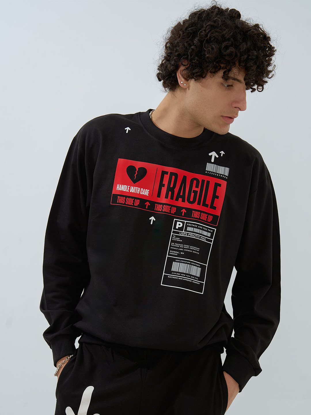 Buy Exhale Label The Fragile Unisex Cotton Typographic Oversized Fit ...