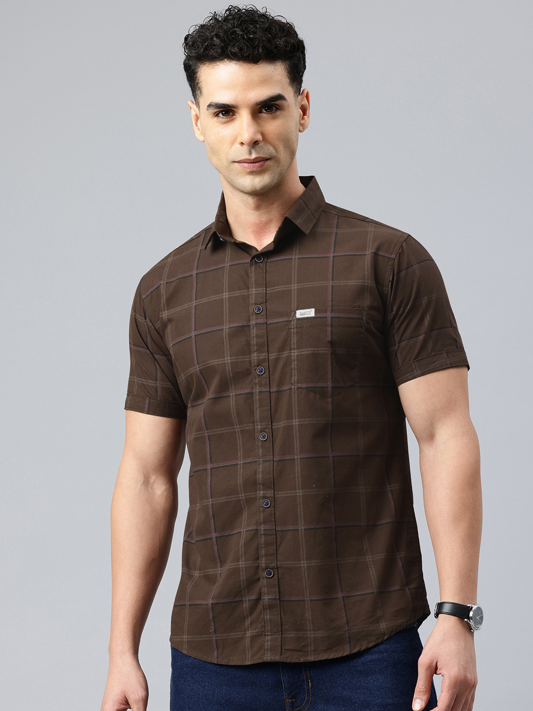 Buy Majestic Man Men Classic Slim Fit Checked Pure Cotton Casual Shirt ...