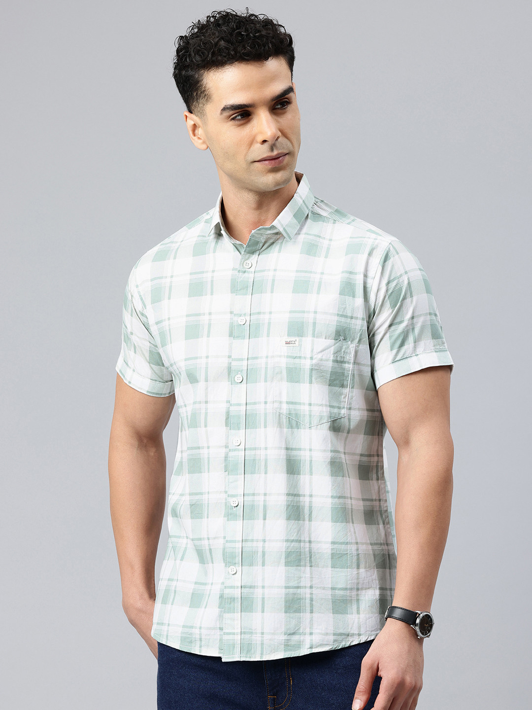 Buy Majestic Man Men Classic Slim Fit Checked Pure Cotton Casual Shirt ...