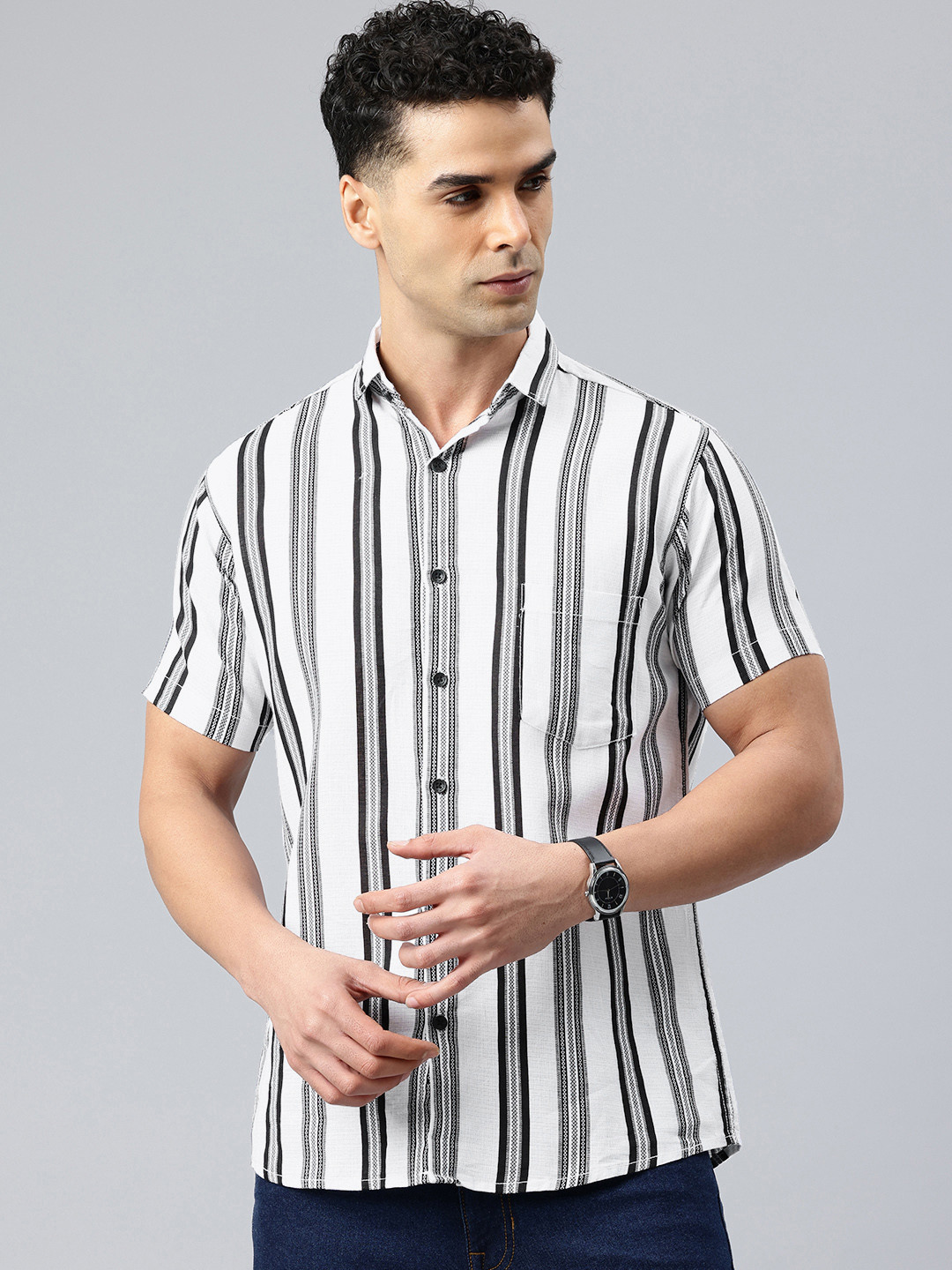 Buy Majestic Man Men Classic Slim Fit Striped Pure Cotton Casual Shirt ...