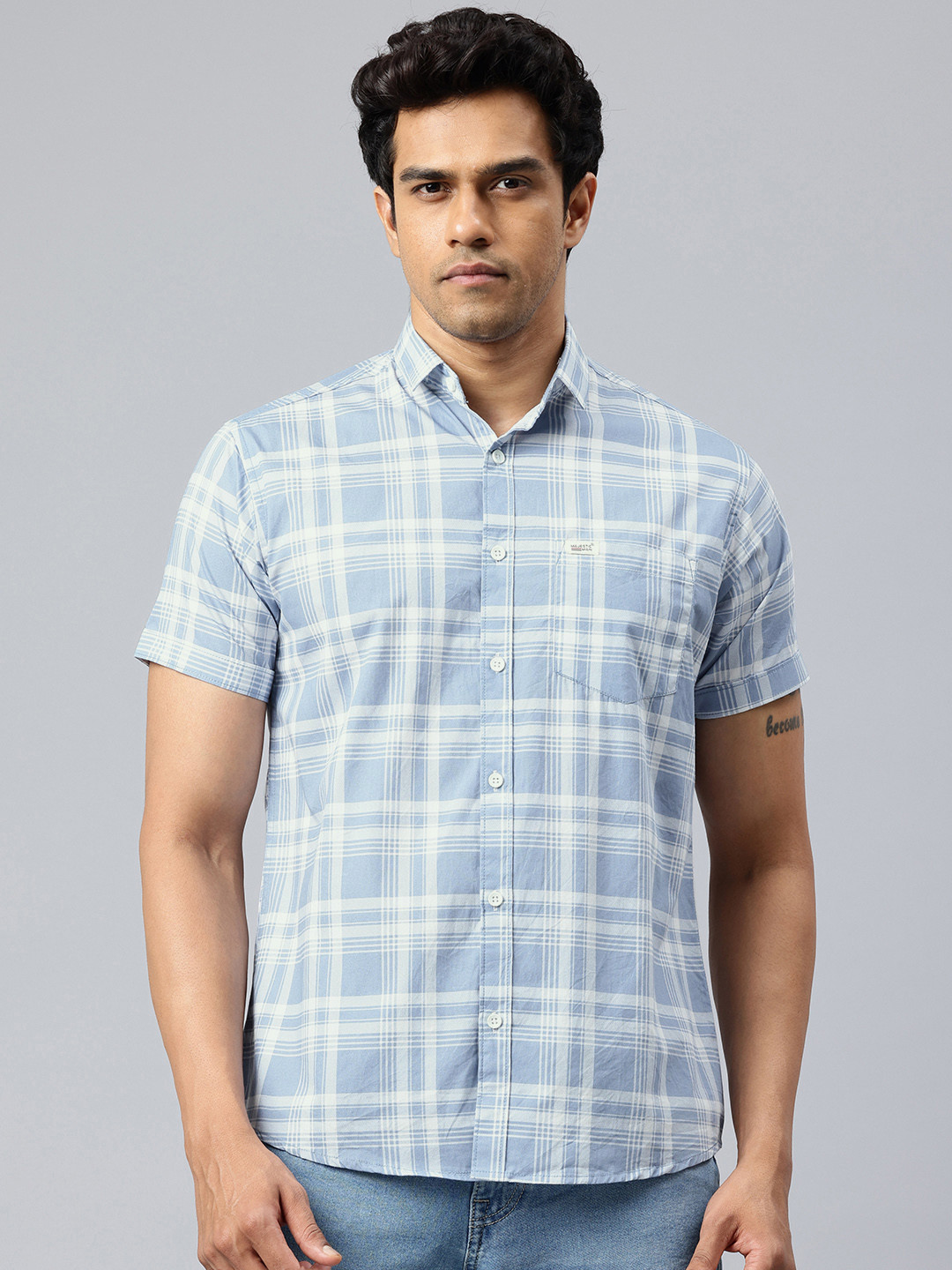 Buy Majestic Man Men Classic Slim Fit Checked Pure Cotton Casual Shirt ...