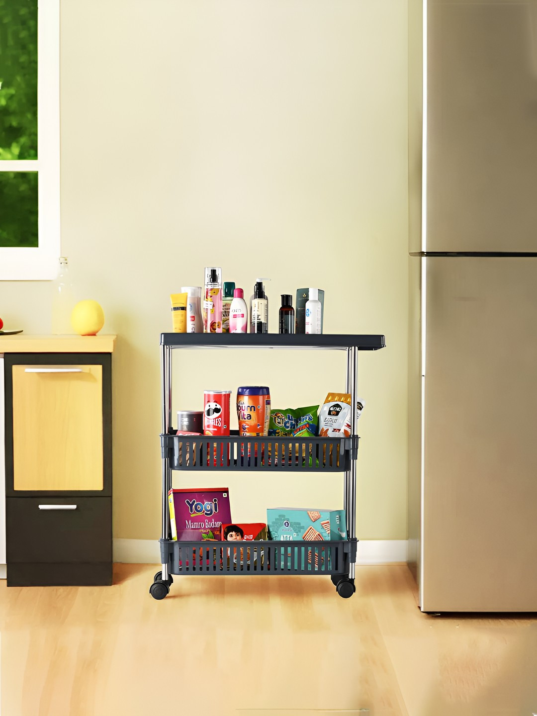 Buy Kuber Industries Grey 3 Layer Storage Rack With 360 Degree Wheels ...