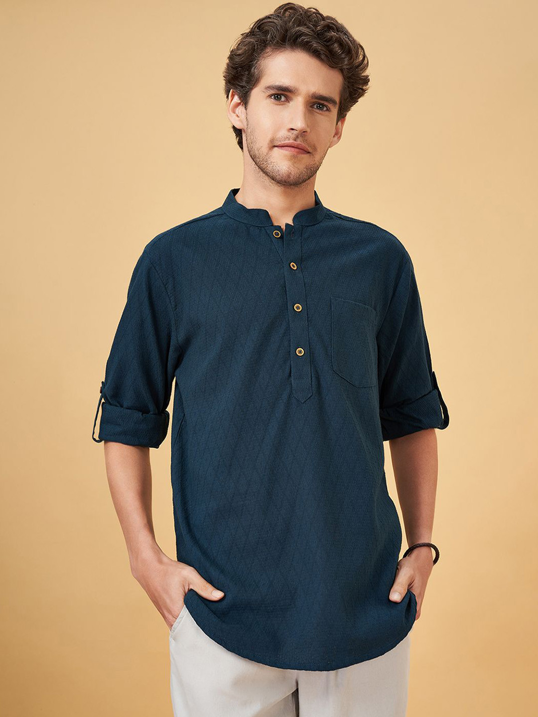 Buy Indus Route By Pantaloons Geometric Printed Mandarin Collar Pure ...