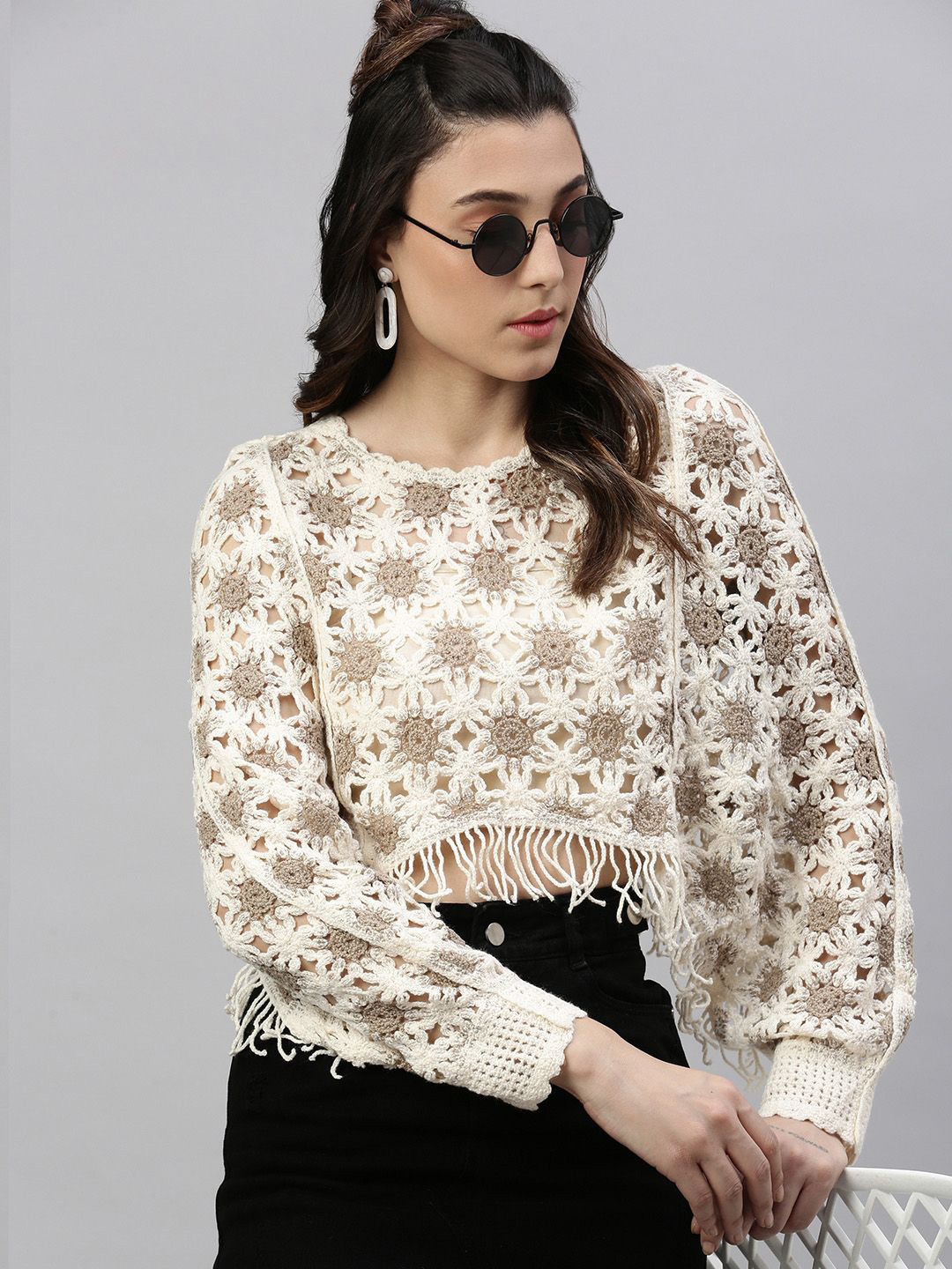 Buy SHOWOFF Women Self Design Chrochet Round Neck Acrylic Top - Tops ...