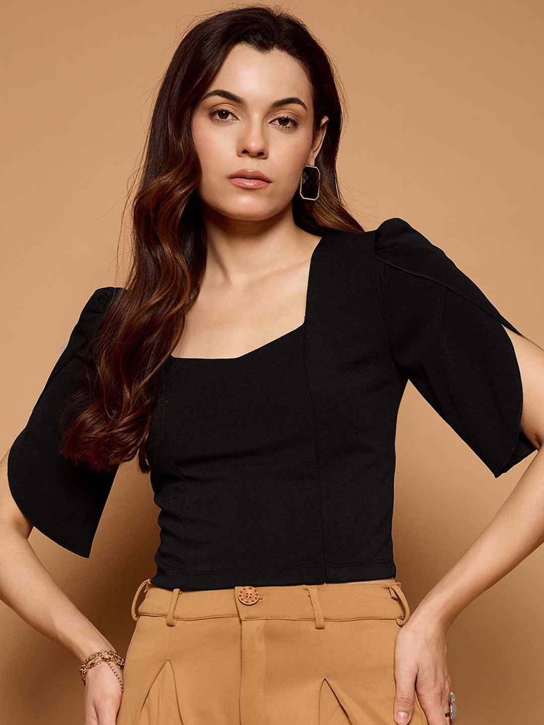 Buy Kibo Solid Puff Sleeve Crop Top - Tops for Women 30138861 | Myntra