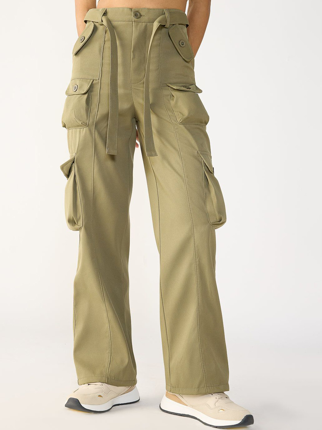 Buy FREAKINS Women Straight Fit High Rise Cargos Trousers - Trousers ...