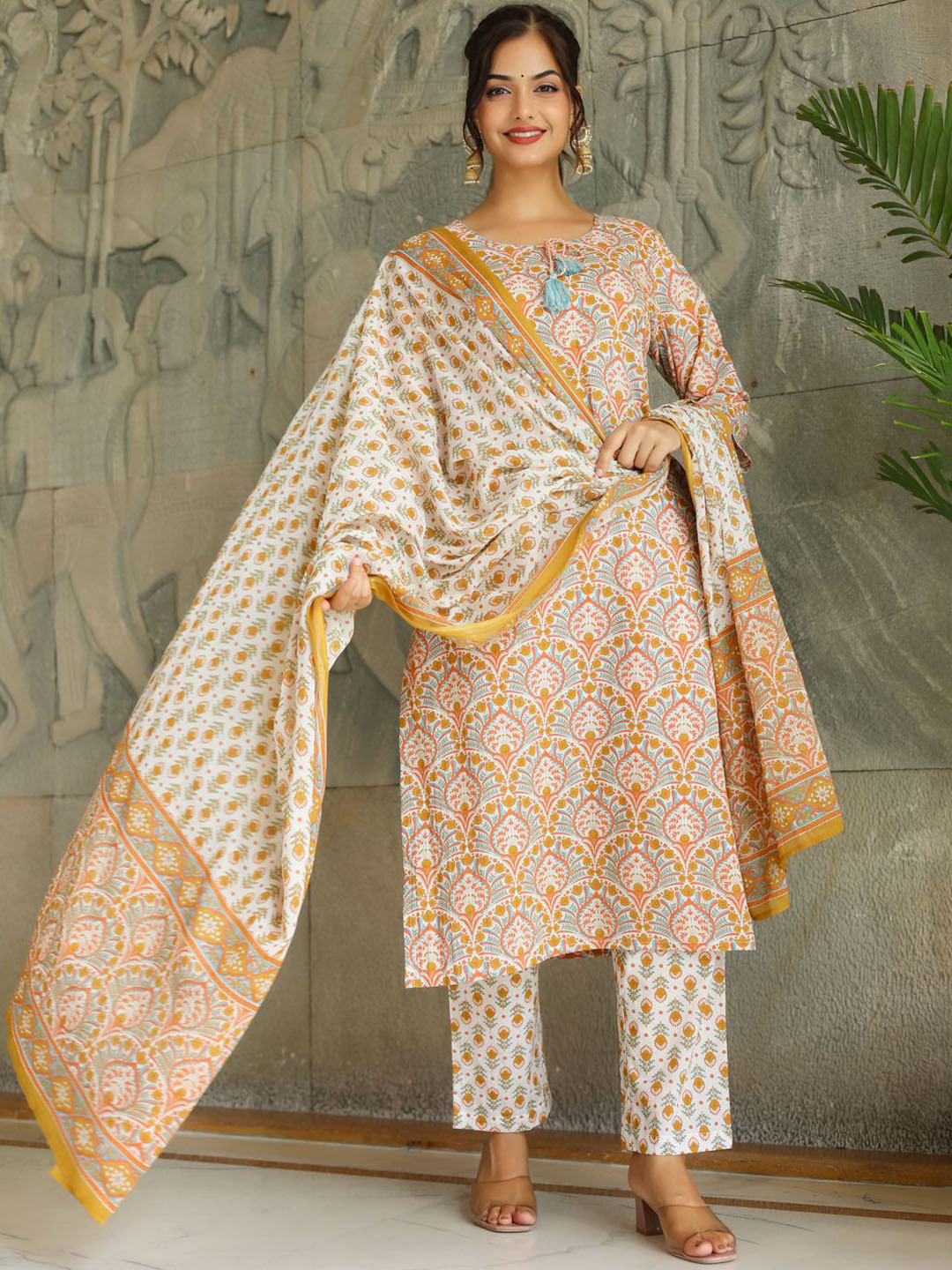 Buy Anouk Floral Printed Regular Pure Cotton Kurta With Trousers & Dupatta - Kurta Sets for ...