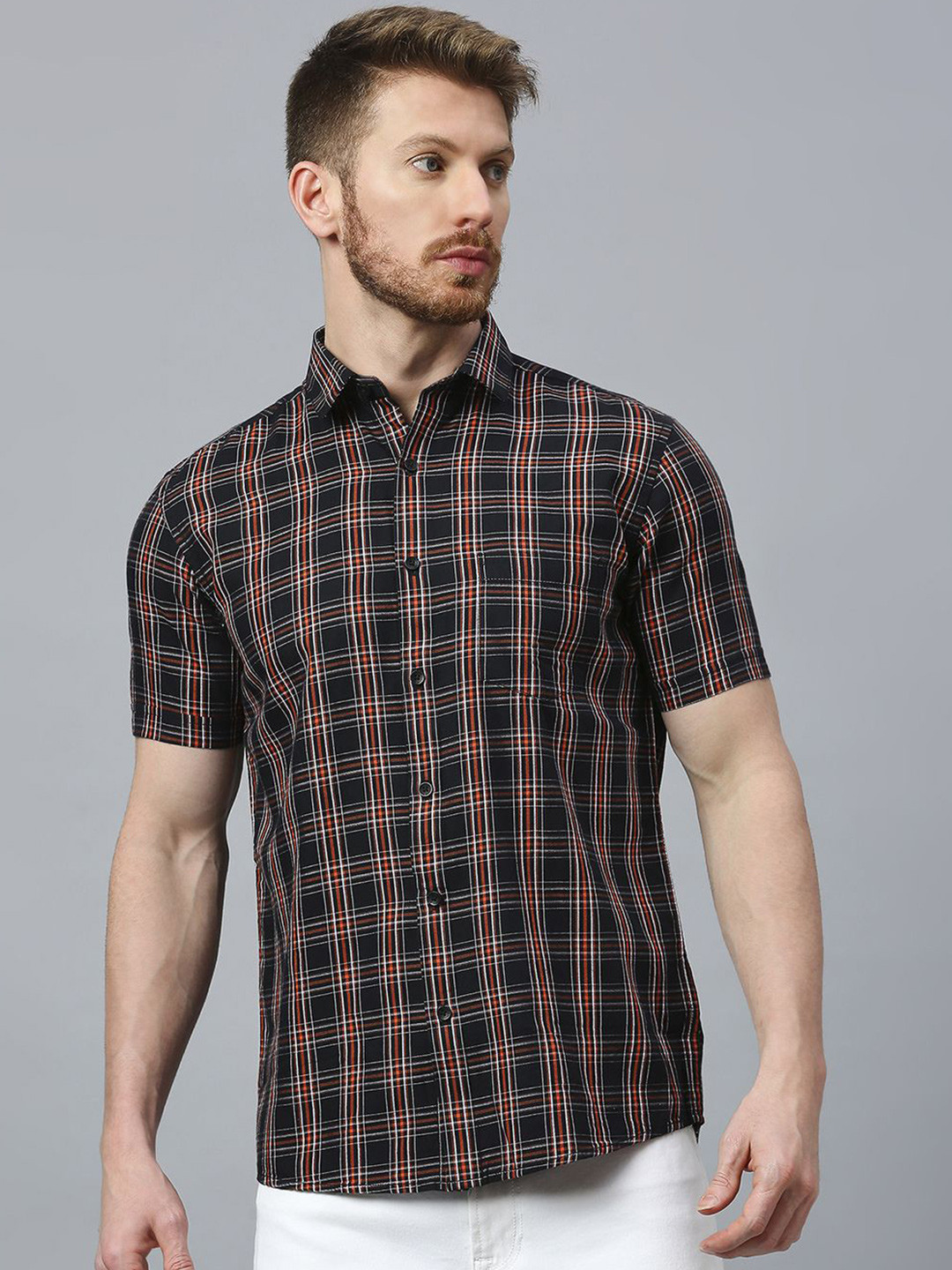 Buy Klub Fox Men Tartan Checks Cotton Cotton Slim Fit Opaque Checked ...