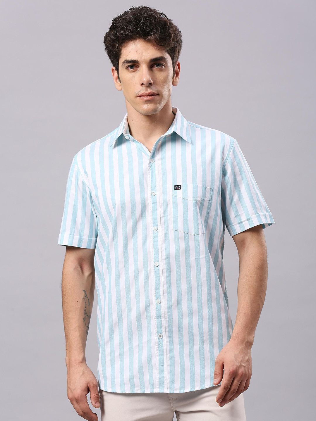 Buy Klub Fox Men Striped Cotton Slim Fit Opaque Checked Casual Shirt ...