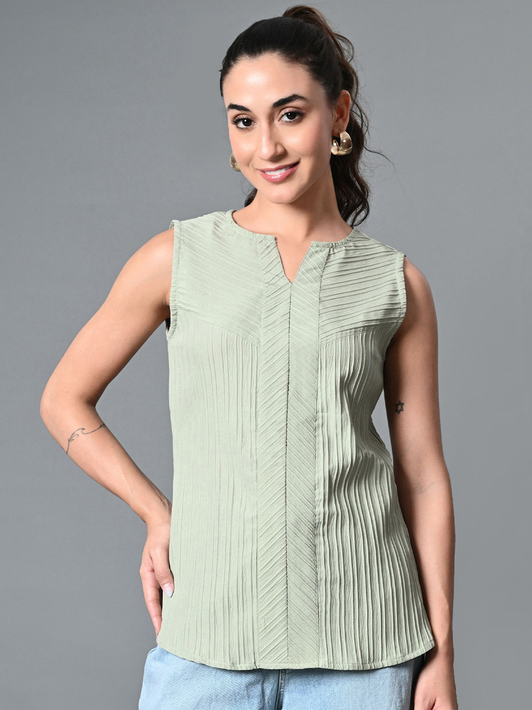 Buy The Roadster Life Co. Women Self Design V Neck Polyester Top - Tops ...