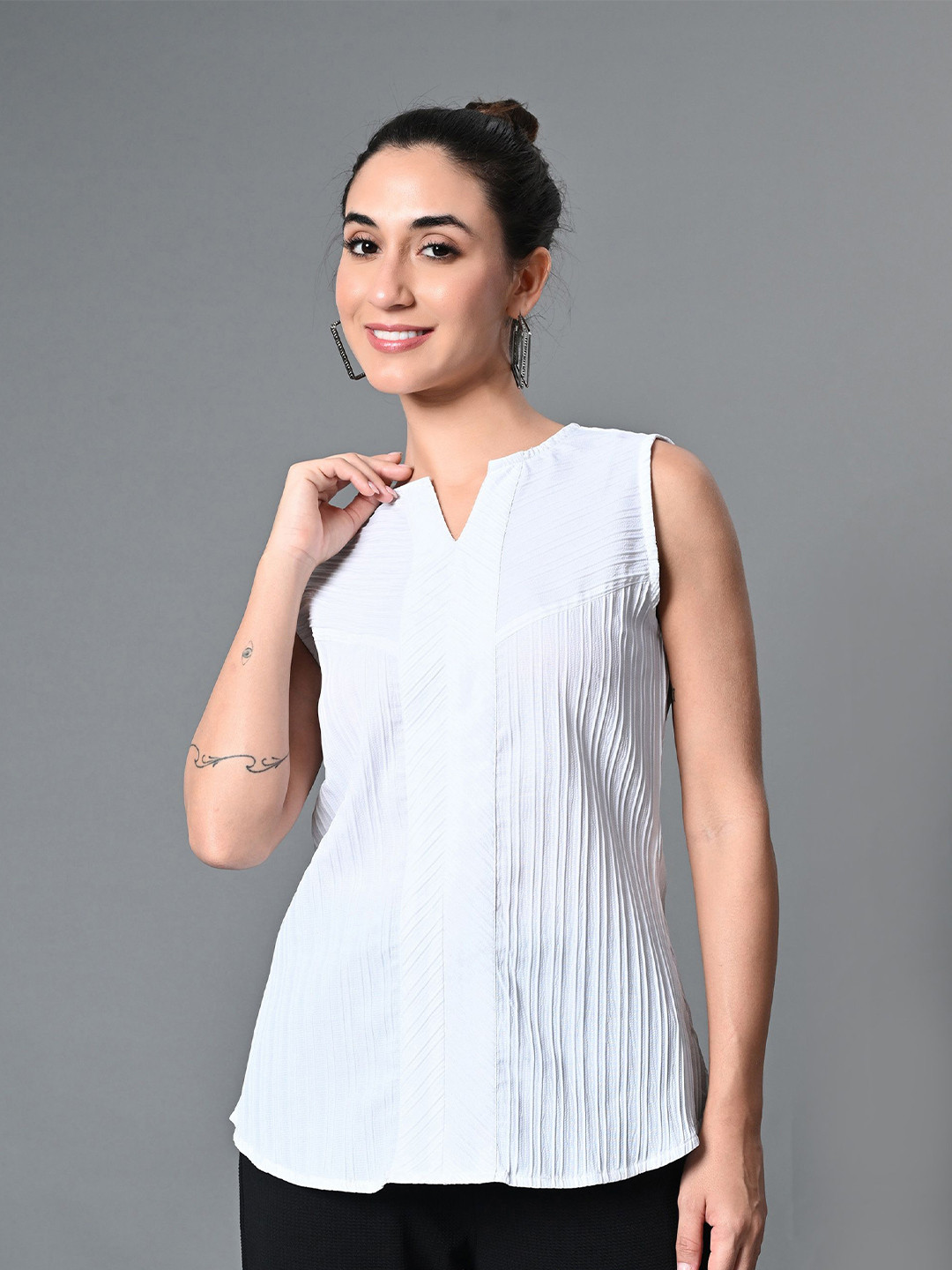 Buy The Roadster Life Co. Women Solid V Neck Polyester Top - Tops for ...