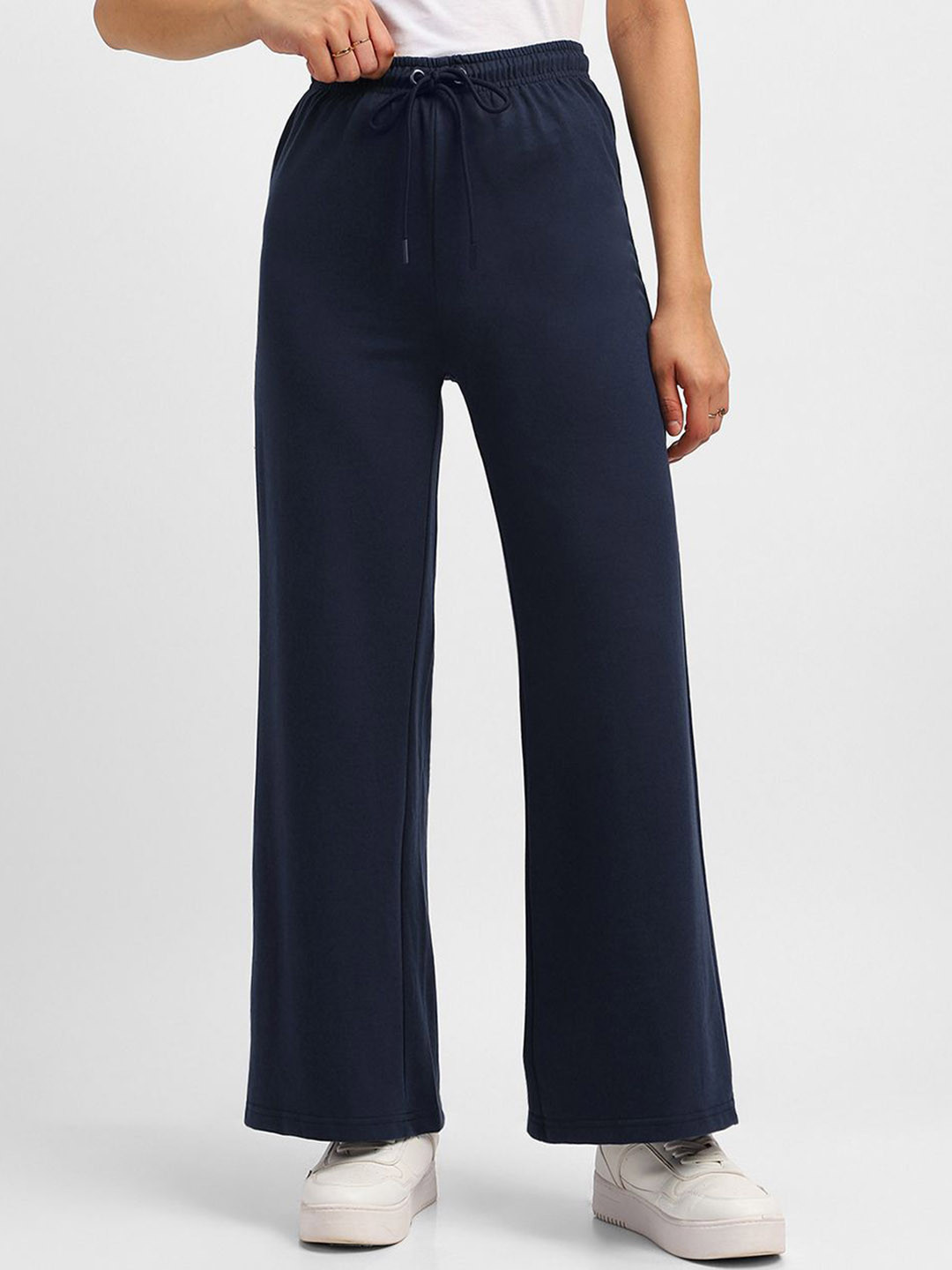 Buy JUNEBERRY Women Solid Flared Mid Rise Cotton Regular Track Pants ...