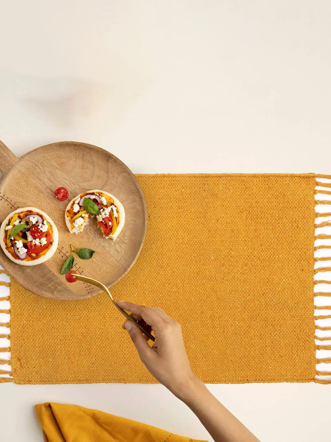 Buy THE HOME TALK Mustard 4 Pieces Textured Cotton Rectangle Table ...