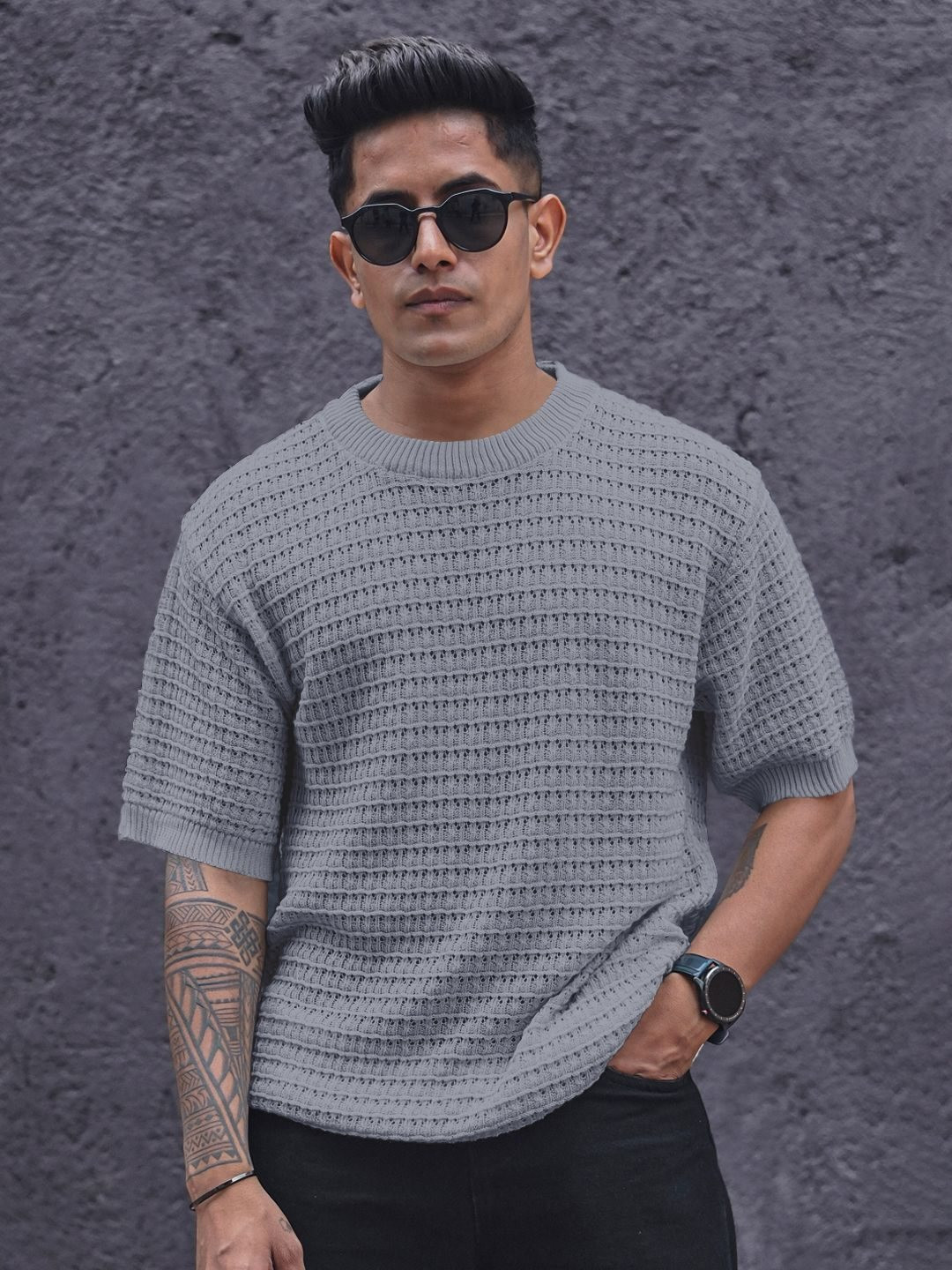 Buy Powerlook Men Solid Round Neck Cotton Oversized T Shirt - Tshirts ...
