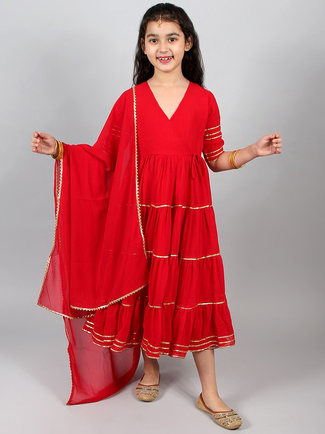 Buy INCLUD Girls V Neck Tiered Kurta - Kurtas for Girls 30160327 | Myntra