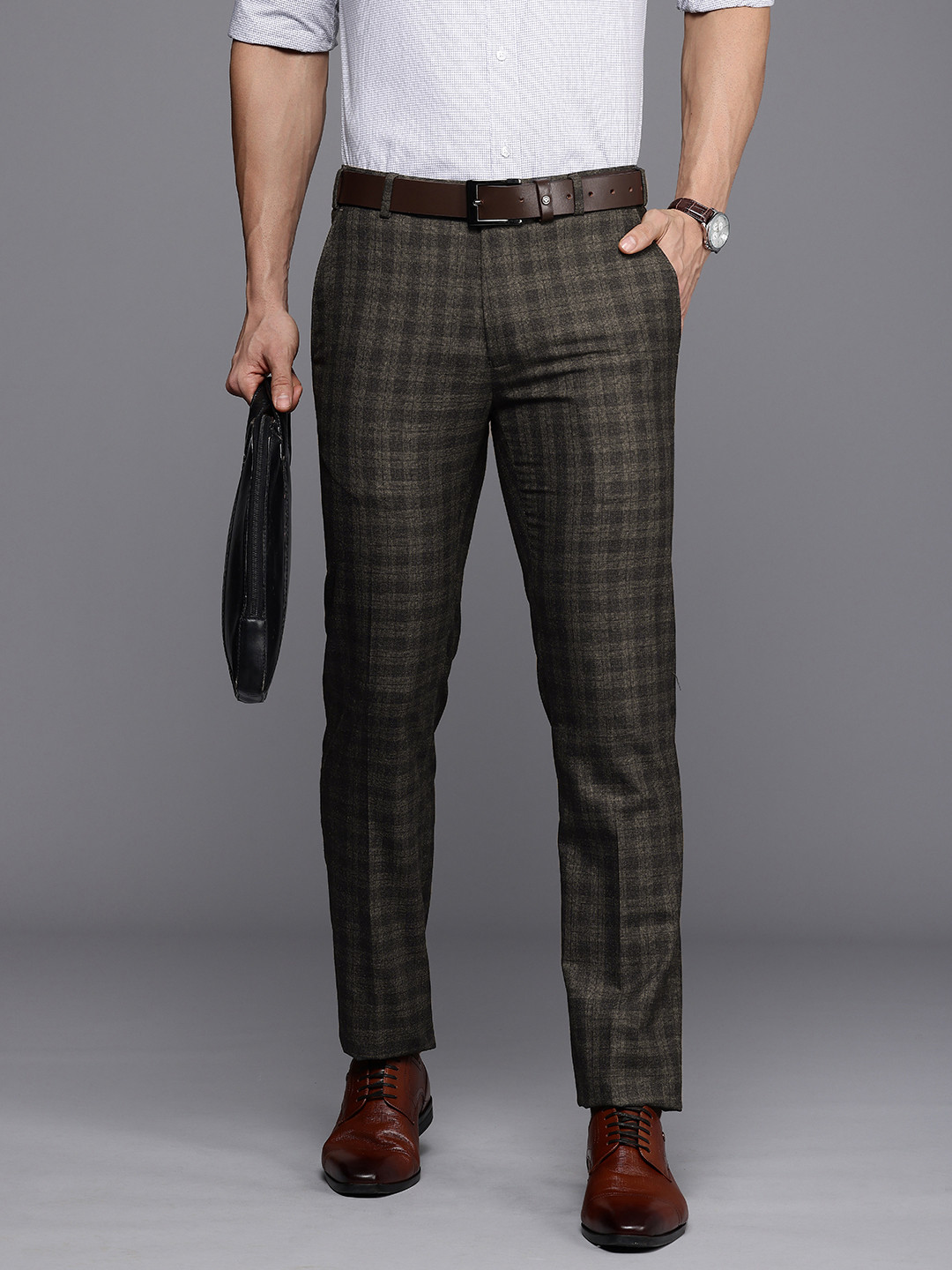 Buy Raymond Men Checked Slim Fit Formal Trousers - Trousers for Men ...