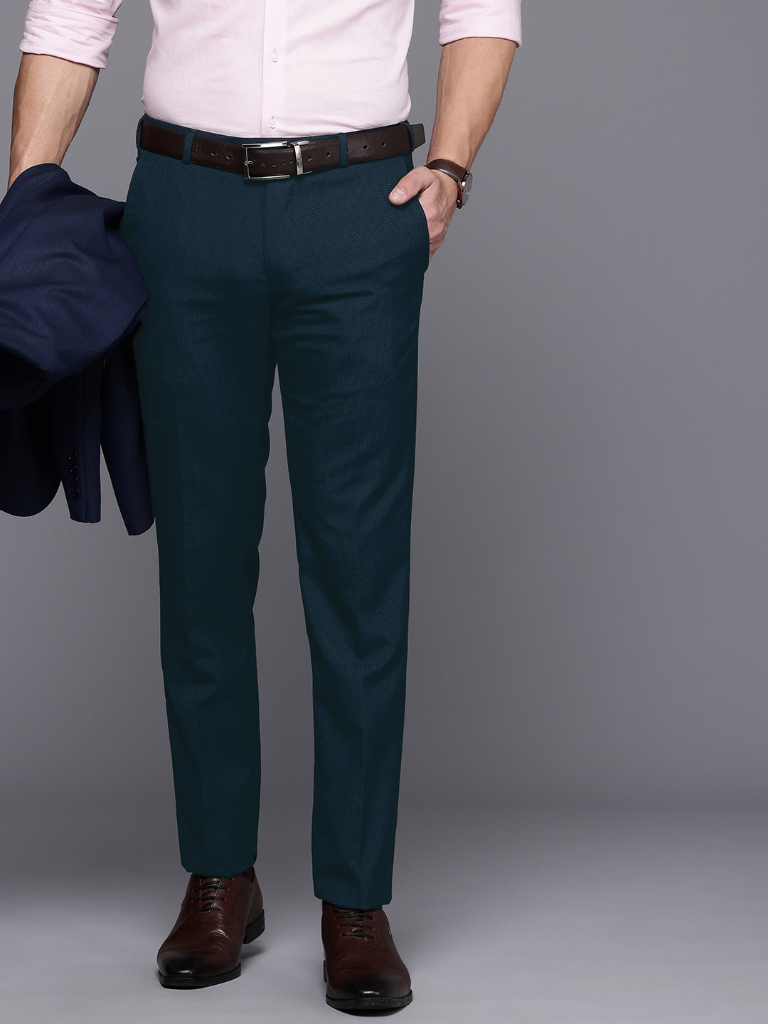 Buy Raymond Men Self Design Textured Slim Fit Formal Trousers ...