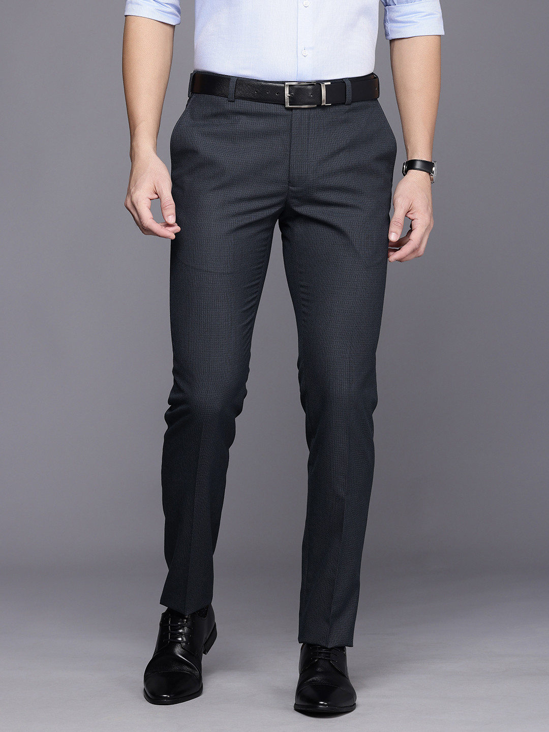 Buy Raymond Men Textured Slim Fit Formal Trousers - Trousers for Men ...