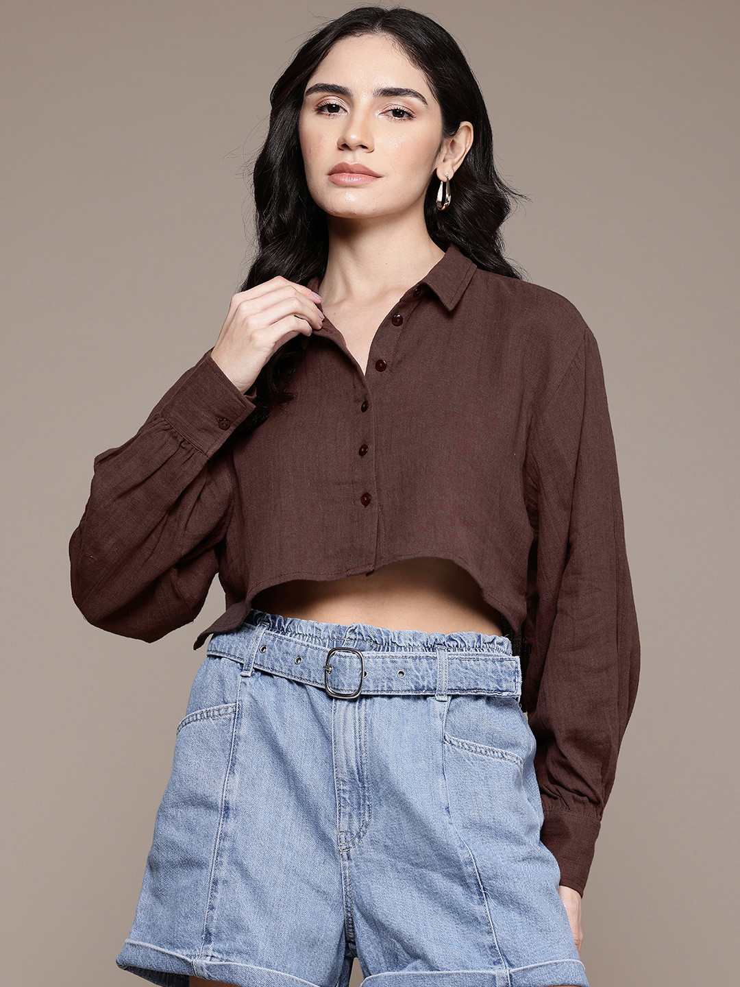 Buy The Roadster Lifestyle Co. Women Cotton Casual Crop Shirt - Shirts ...