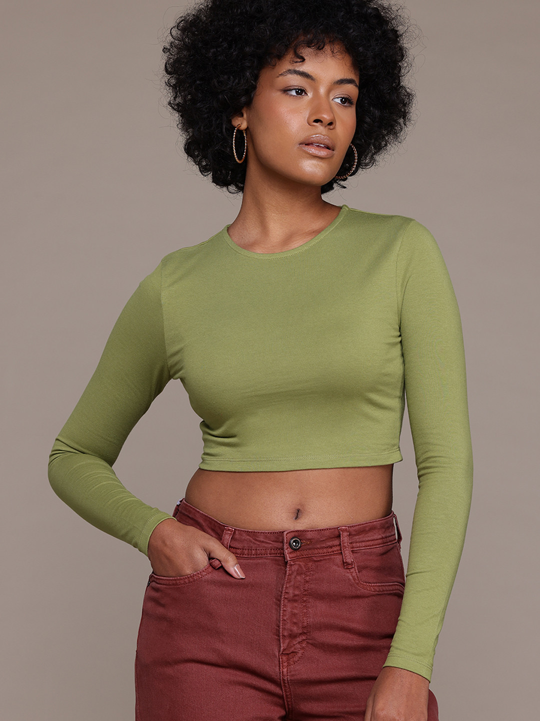 Buy The Roadster Lifestyle Co. Full Sleeves Fitted Crop Top - Tops for ...