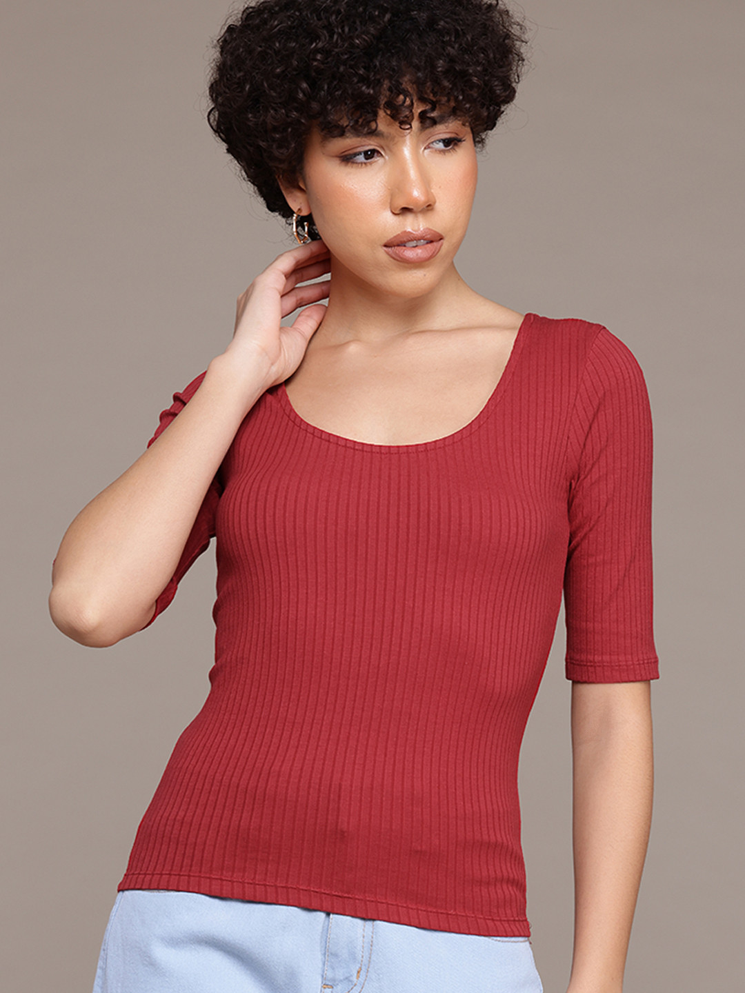 Buy The Roadster Lifestyle Co. Ribbed Fitted Top - Tops for Women 30163366 | Myntra