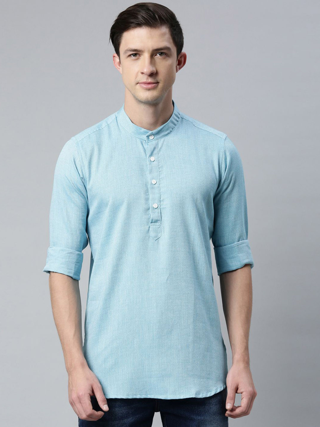 Buy Cross Court Band Collar Pure Cotton Straight Short Kurta - Kurtas ...