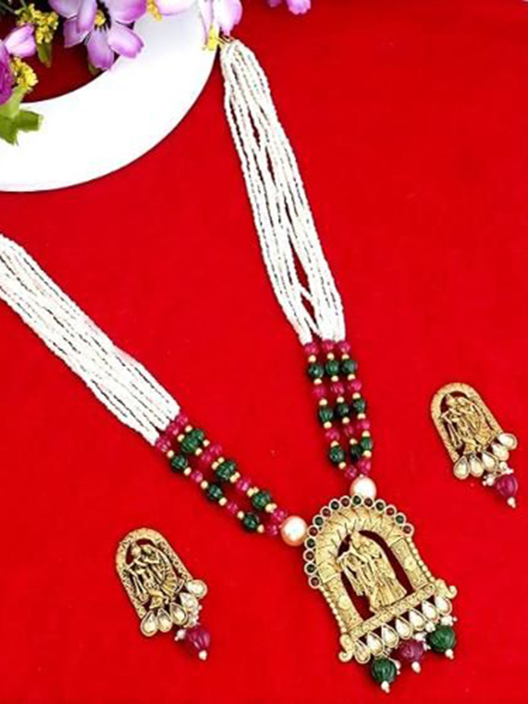 Buy MANSIYAORANGE Gold Plated Stones And Beads Long Radha Krishna ...