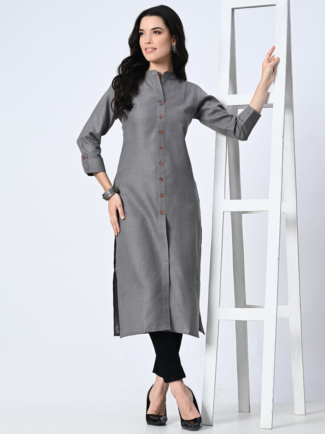 Buy FRENY FASHION Mandarin Collar A Line Kurta - Kurtas for Women ...