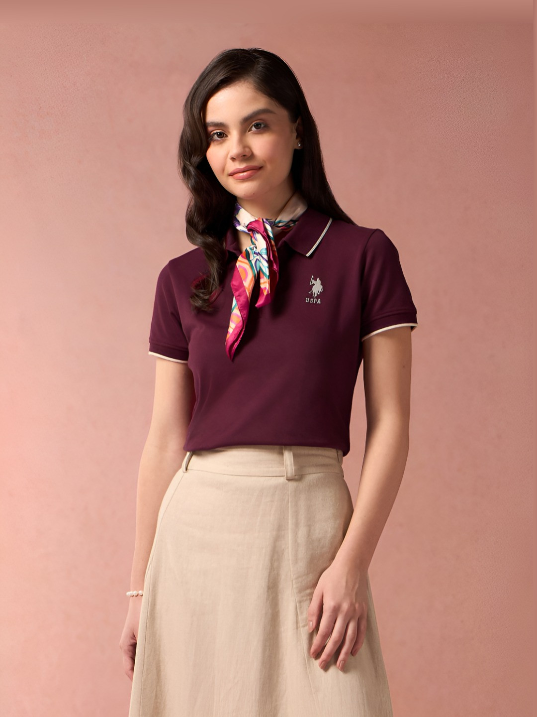 Buy U.S. Polo Assn. Women Brand Logo Printed Polo Collar Cotton T Shirt ...