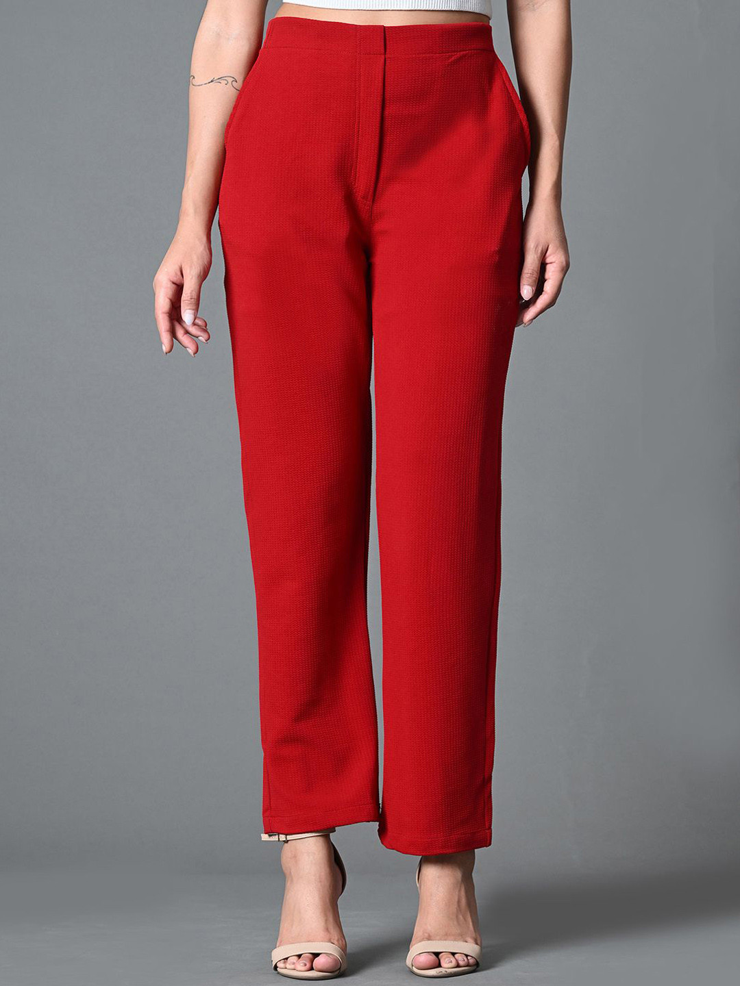 Buy The Roadster Lifestyle Co Solid Straight Fit High Waist Straight ...