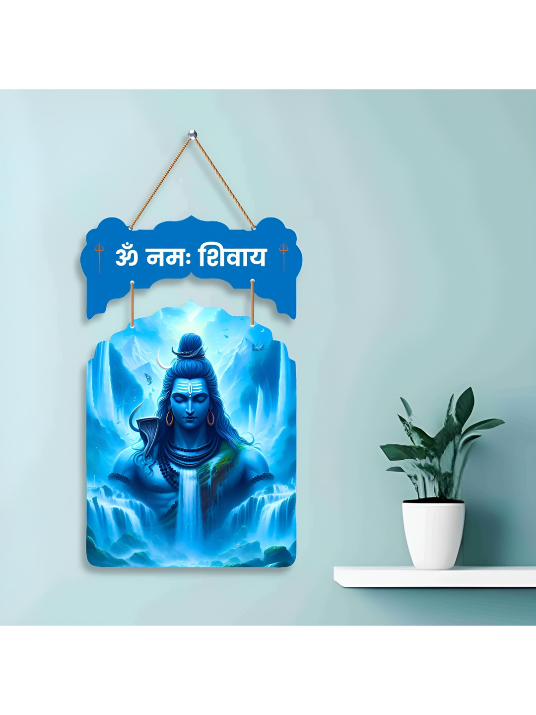 Buy SAF Blue & White Om Namah Shivay Printed Wooden Wall Hangings ...