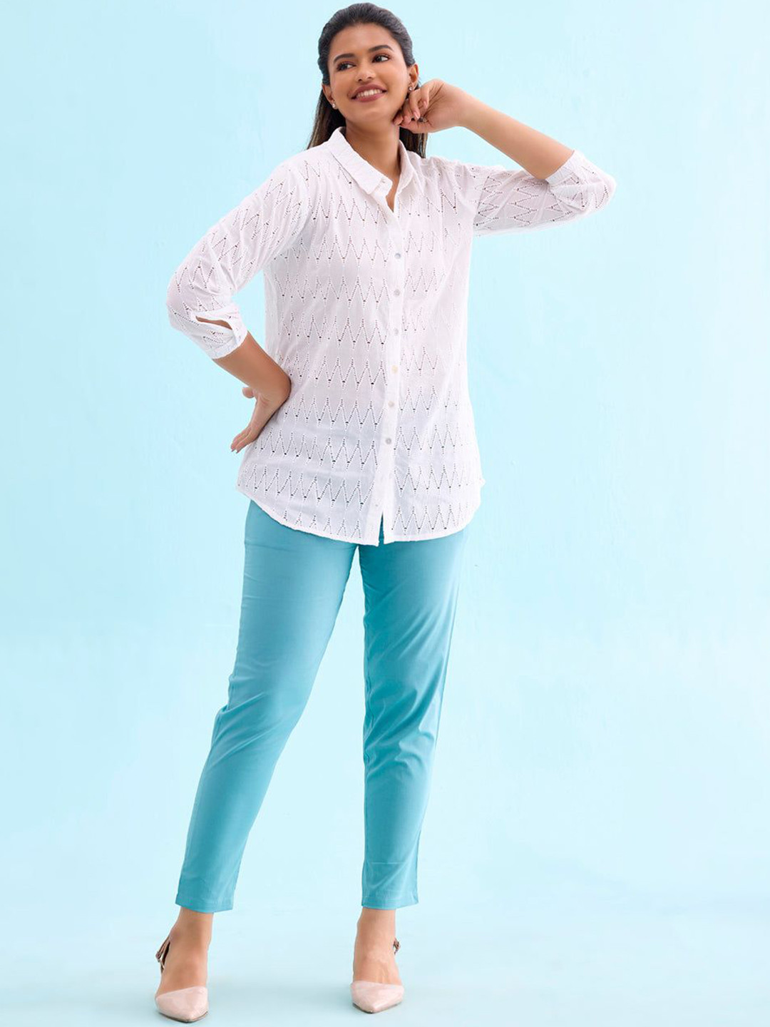 Buy Go Colors Women Solid Mid Rise Cotton Tapered Fit Trousers ...