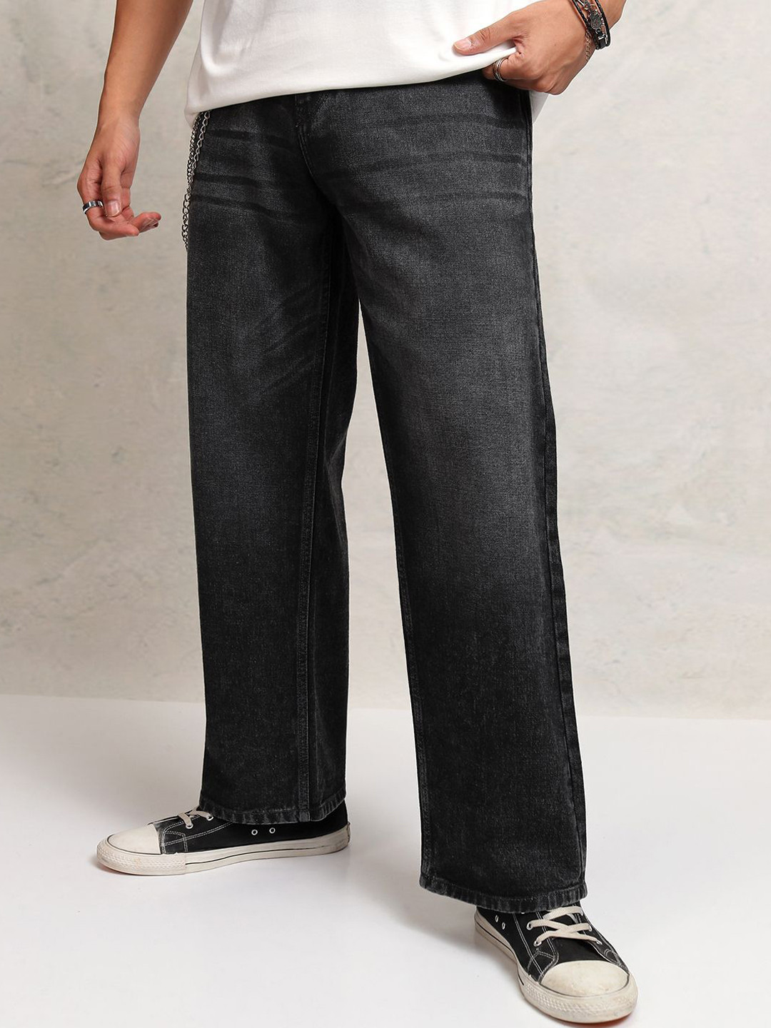 Buy HIGHLANDER Men Washed Wide Leg Slash Knee Light Fade Jeans - Jeans ...