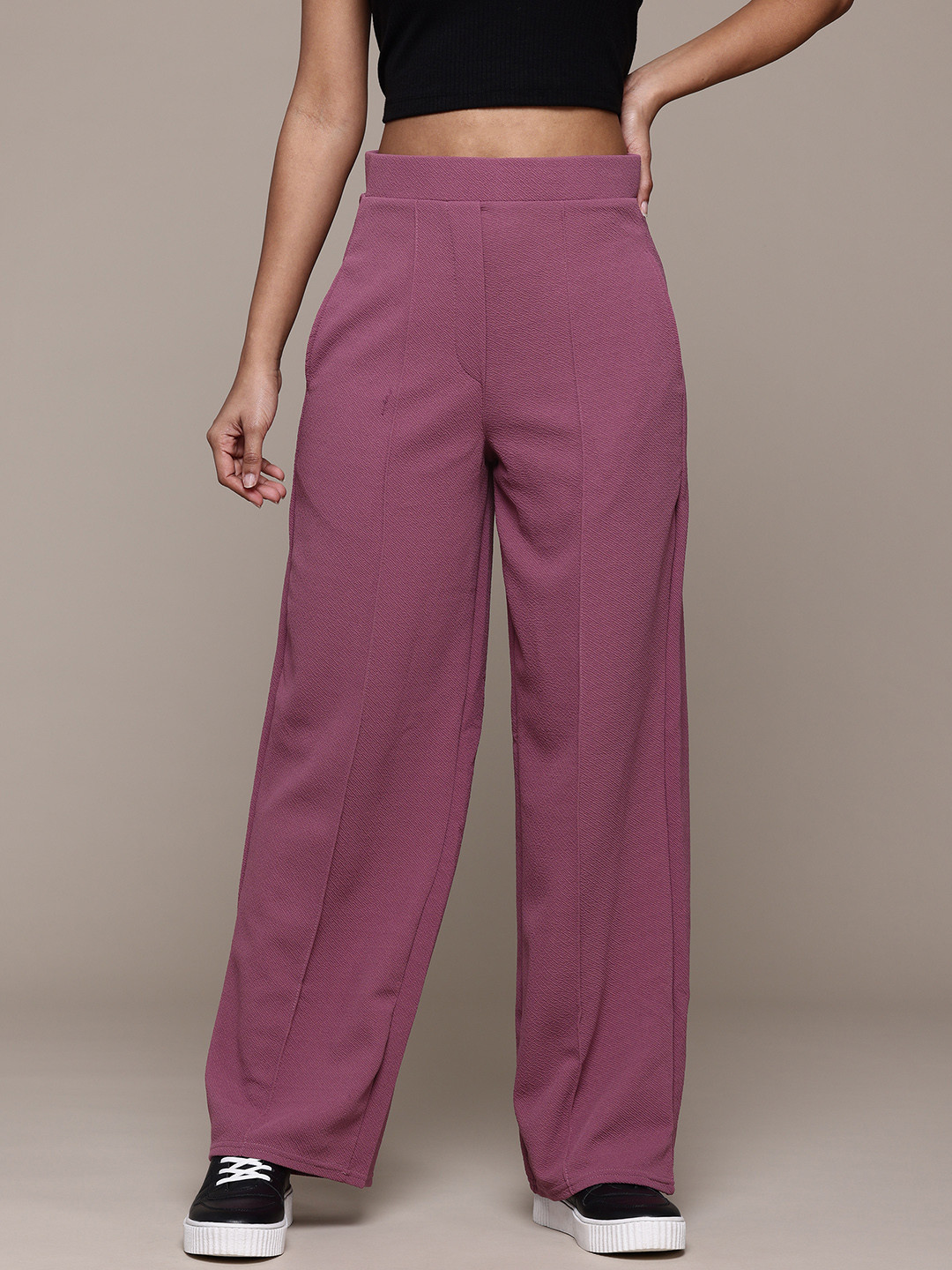 Buy Roadster Smart High Rise Wrinkle Free Trousers - Trousers for Women ...