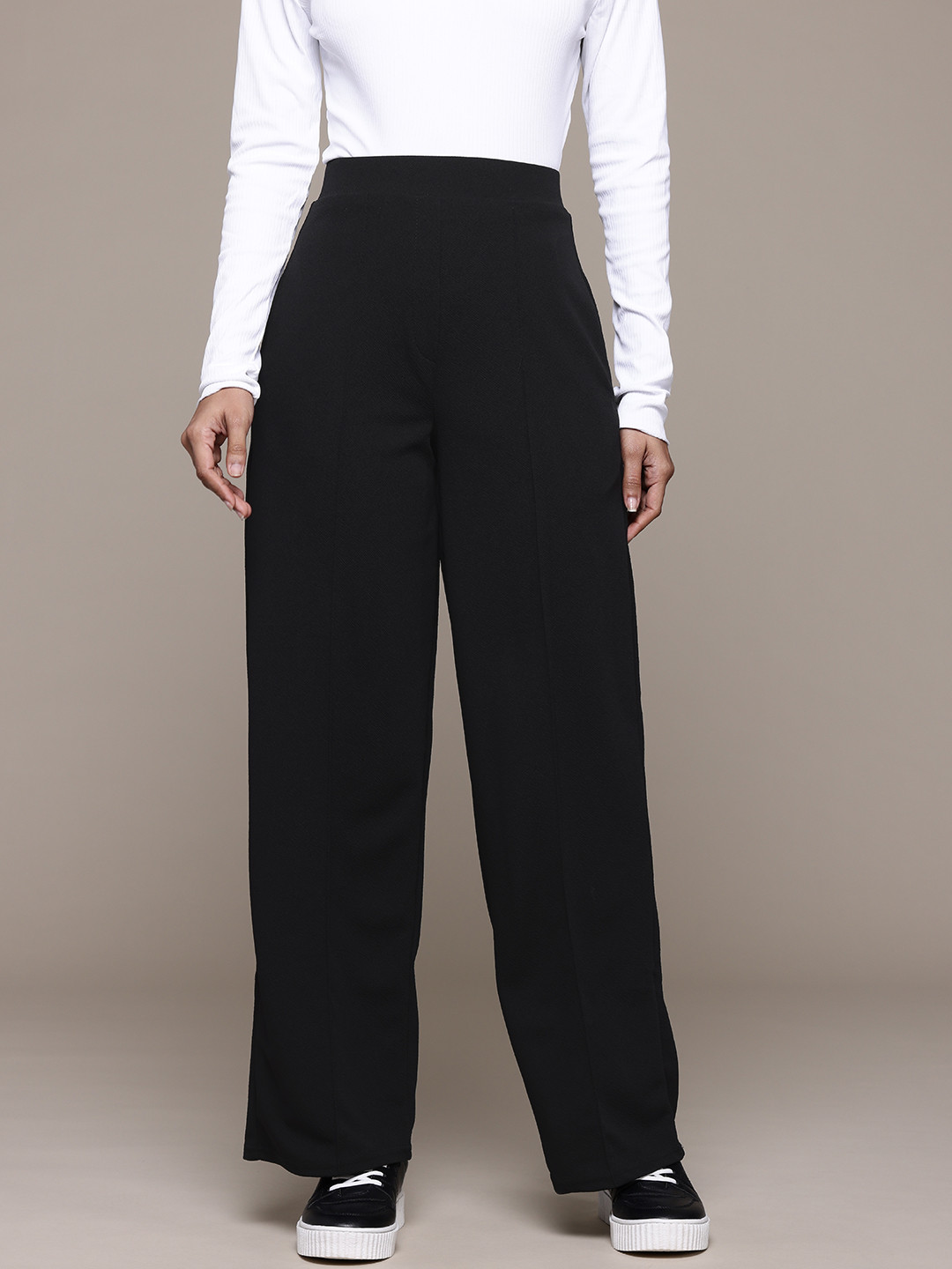 Buy Roadster Smart High Rise Wrinkle Free Trousers - Trousers for Women ...